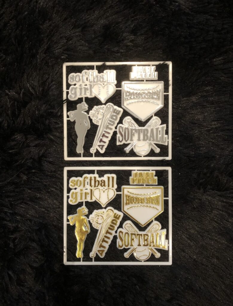 White/Gold Softball Emblem Set With 6 Emblems - Homecoming Supplies