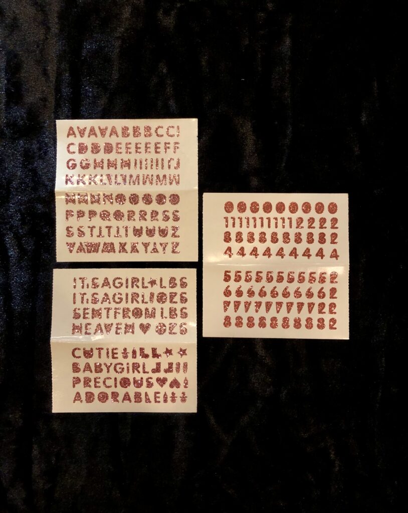 3 SHEETS & 240 BABY PINK .5” STICKERS WITH ASST LETTERS & NUMBERS ...